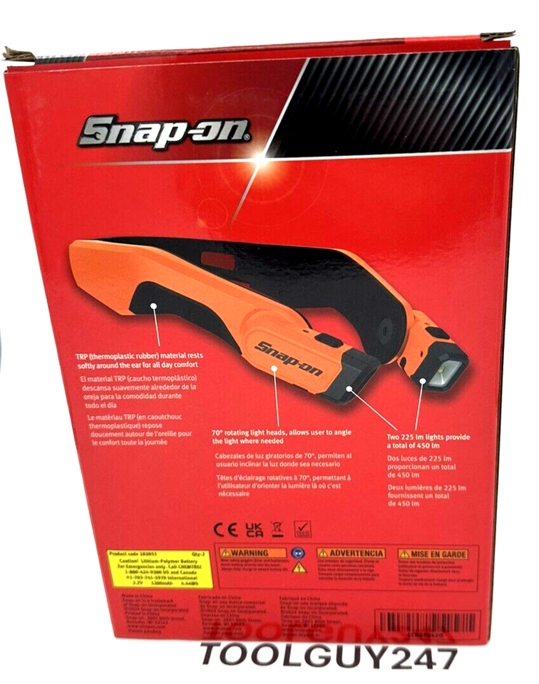 SNAP ON ECHDF042 O HIGH-TECH HEADLAMP LIGHT ORANGE 450 LUMENS ...
