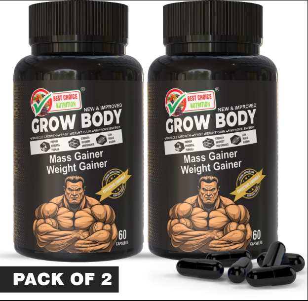 GROW BODY CAPSULE FOR WEIGHT GAIN MUSCLE BUILDING & MUSCLE MASS GAIN 60 ...