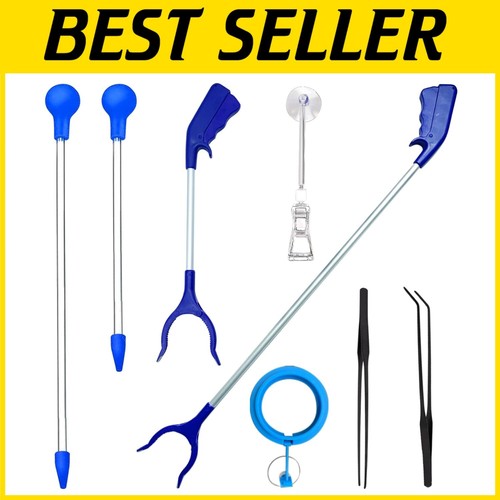 Compact Blue Aquarium Reef Grabber with Tweezers & Feeding Clips - 31.5 ...