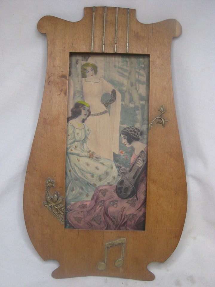 antique framed art painting beautiful watercolor Art Nouveau wood frame ...