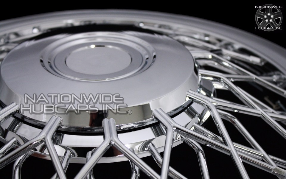 4 New 15" CHROME SPOKE Hub Caps Full Wire Wheel Covers Rim Cap Lug ...