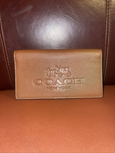 Coach Checkbook cover Authentic Brown Pebbled leather | eBay