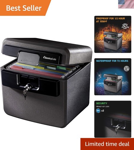 Black Fireproof and Waterproof Safe, File Folder and Document Box with ...