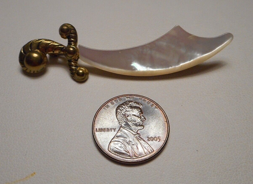 Old Gold-filled & Carved Mother of Pearl Sinbad Scimitar Brooch ...