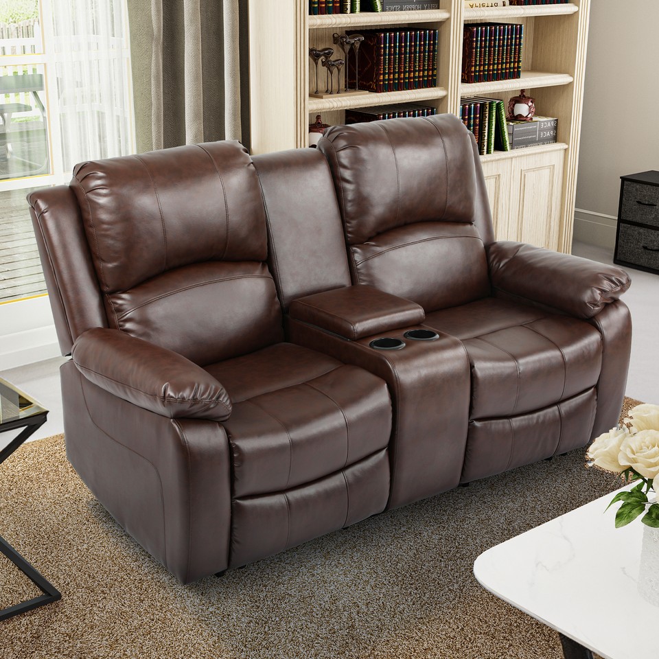 Loveseat Recliner Manual Double Sofa Home Theater Seating with Storage ...