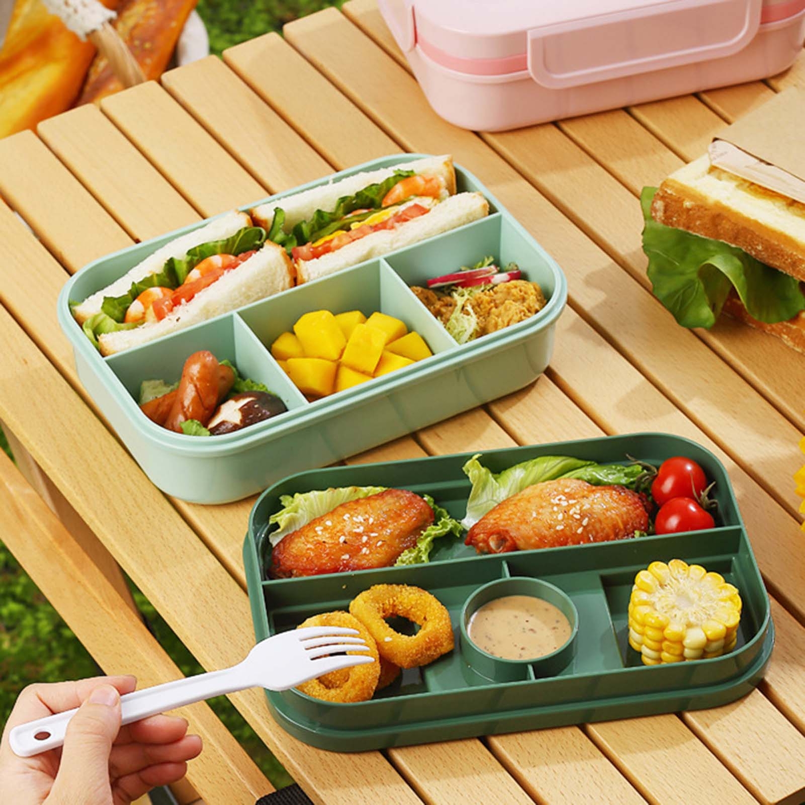 Food-grade Plastic Lunch Box Double-layer Container 2000ml Double ...