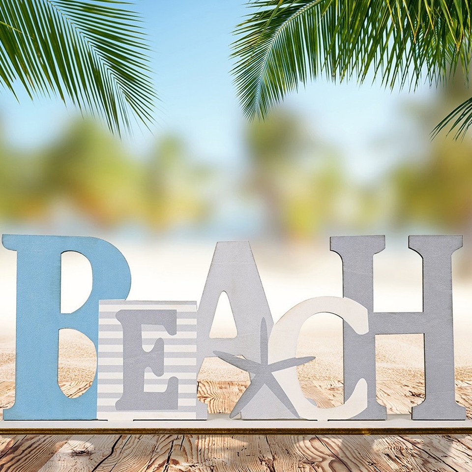Home Decorations Coastal Table Wooden Adornments Unique Letter Shaped ...