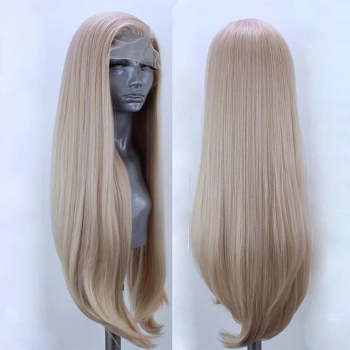 Heat Resistant Hair Lace Front Wigs Bleach Blonde Natural Long Straight ...