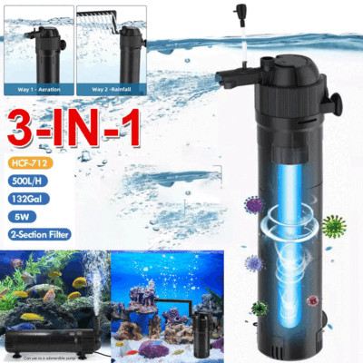 3-IN-1 Internal Aquarium Fish Tank UV Sterilizers Filter Submersible ...