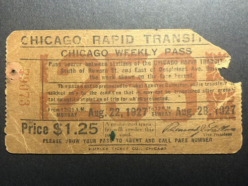 Chicago Rapid Transit Weekly Pass August 1927 "258" | eBay