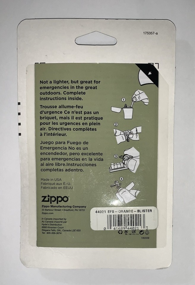 ZIPPO OUTDOOR EMERGENCY FIRE STARTER FLINT SPARK WHEEL & 4 TINDER ...