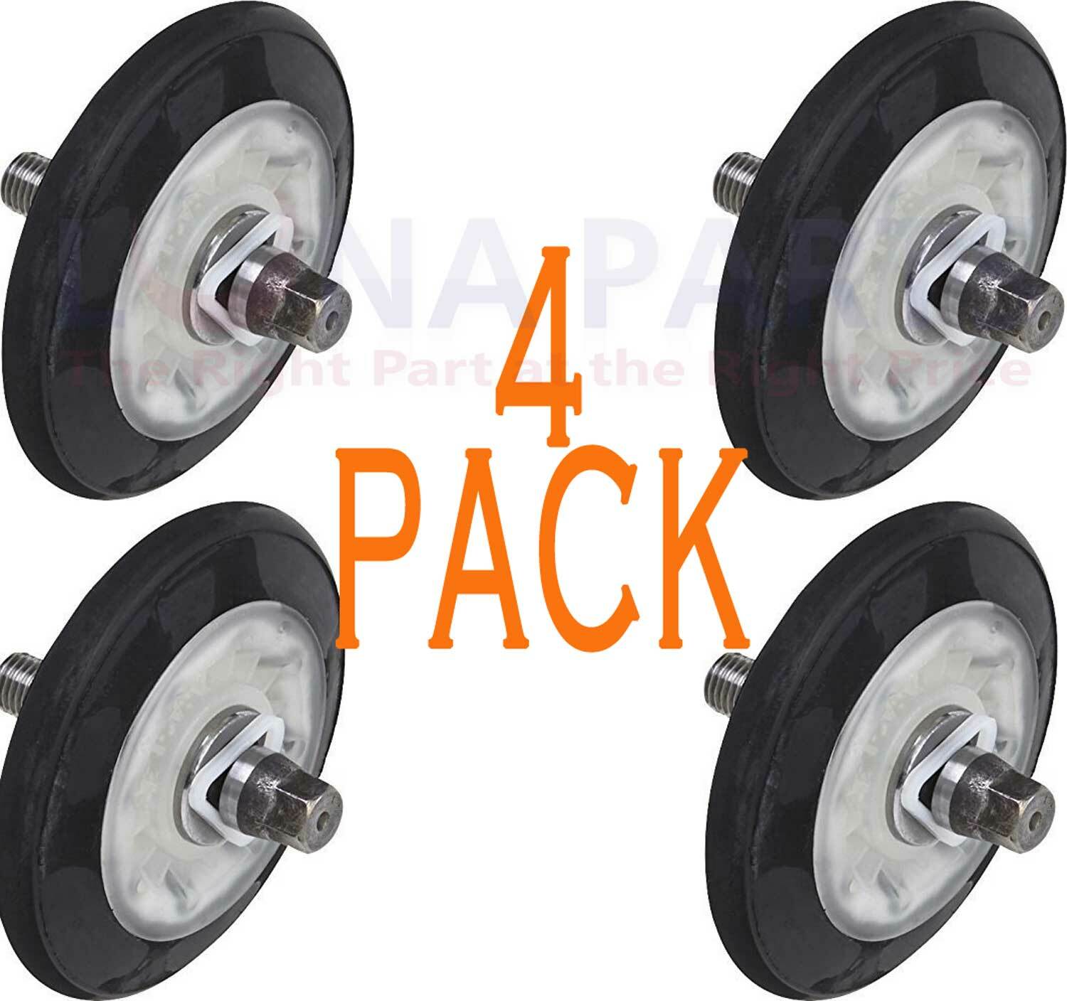4 PACK NEW 4581EL3001E DRYER DRUM ROLLER WHEEL & SHAFT KIT FITS LG ...