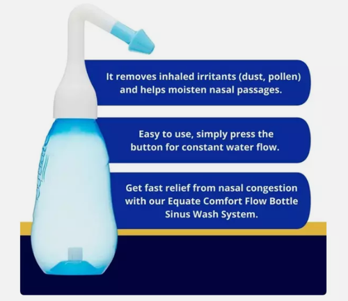Equate Comfort Flow Bottle 50 Saline Packets Nasal Sinus Wash System (2 ...