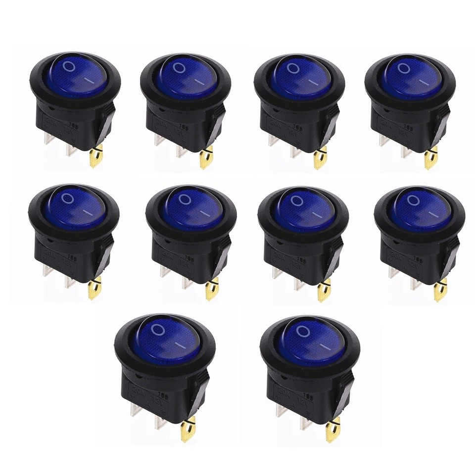 10Pcs 12V 3Pin Blue LED Rocker Switch SPST Dot Light Car Boat Auto ON ...