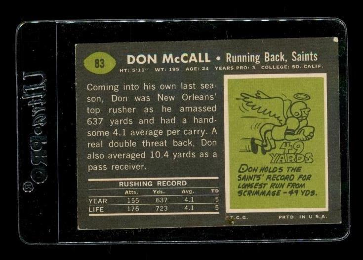 Vintage Football Card 1969 Topps Football Don McCall New Orleans Saints ...