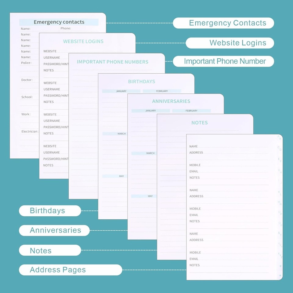 New Address Book With Alphabetical Tabs Hardcover Password Keeper ...
