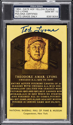 1964 DATE HOF YELLOW PLAQUE TED LYONS PSA DNA AUTO 10 | eBay