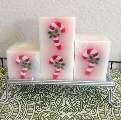 Decorative Pillar Candy Cane Candles Set of Three on Tray New | eBay