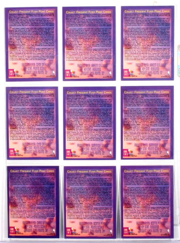 VINTAGE 1993-94 TOPPS FREQUENT FLYER POINTS BASKETBALL CARDS SET OF 13 ...