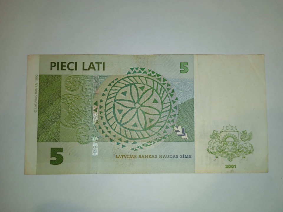 Latvia 5 Lati 2001 Good Condition Circulated Banknote World Paper ...