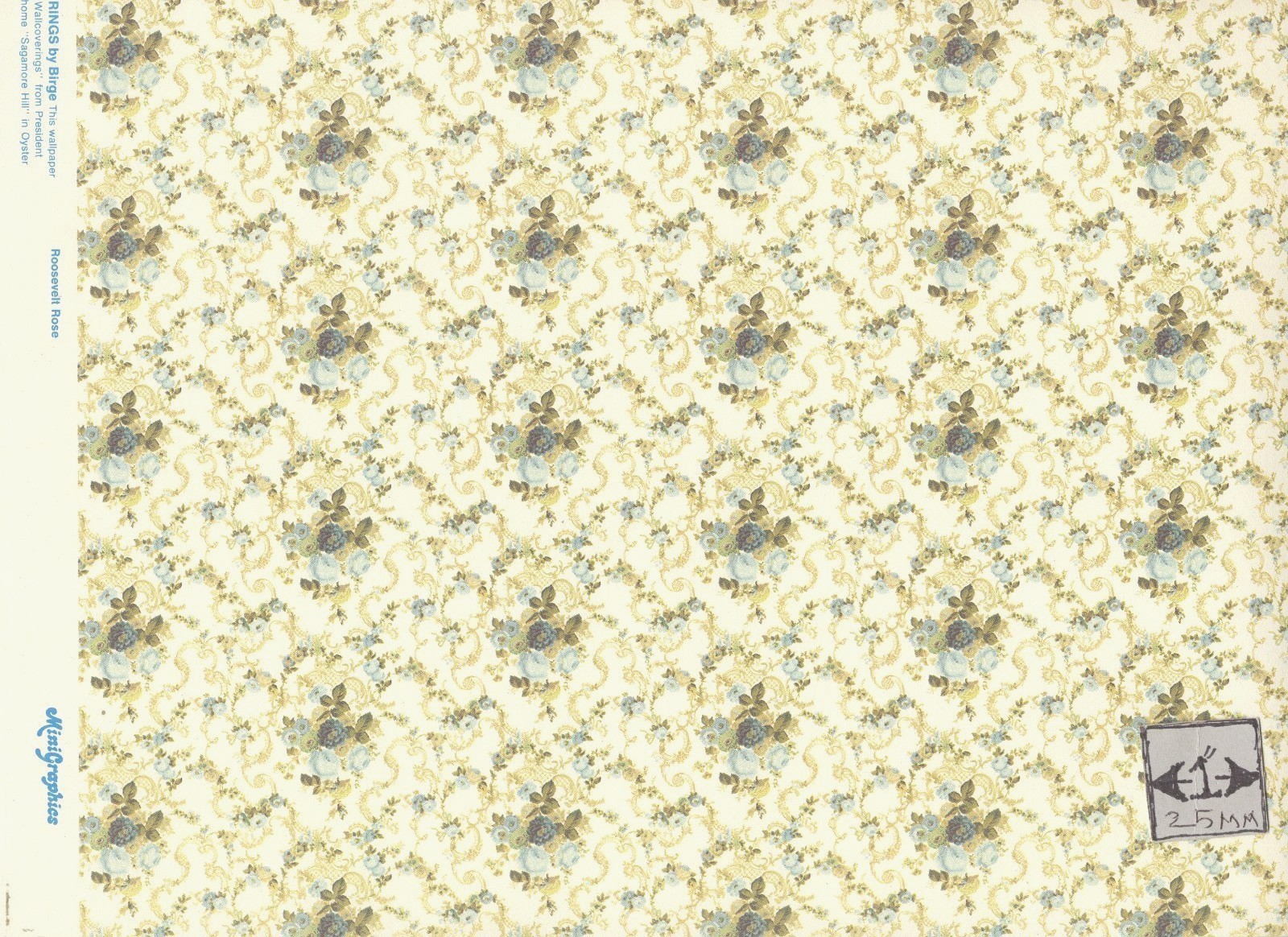 Wallpaper - Roosevelt Rose dollhouse miniature 1pc 74D234 1/12 scale ...