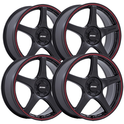 (Set of 4) Petrol PE003 P2E 19x8 5x112/5x120 +35mm Black/Red Wheels ...