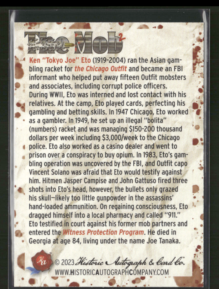 2023 Historic Autograph's Mob 2 Card #113 Ken "Tokyo Joe" Eto Chicago ...
