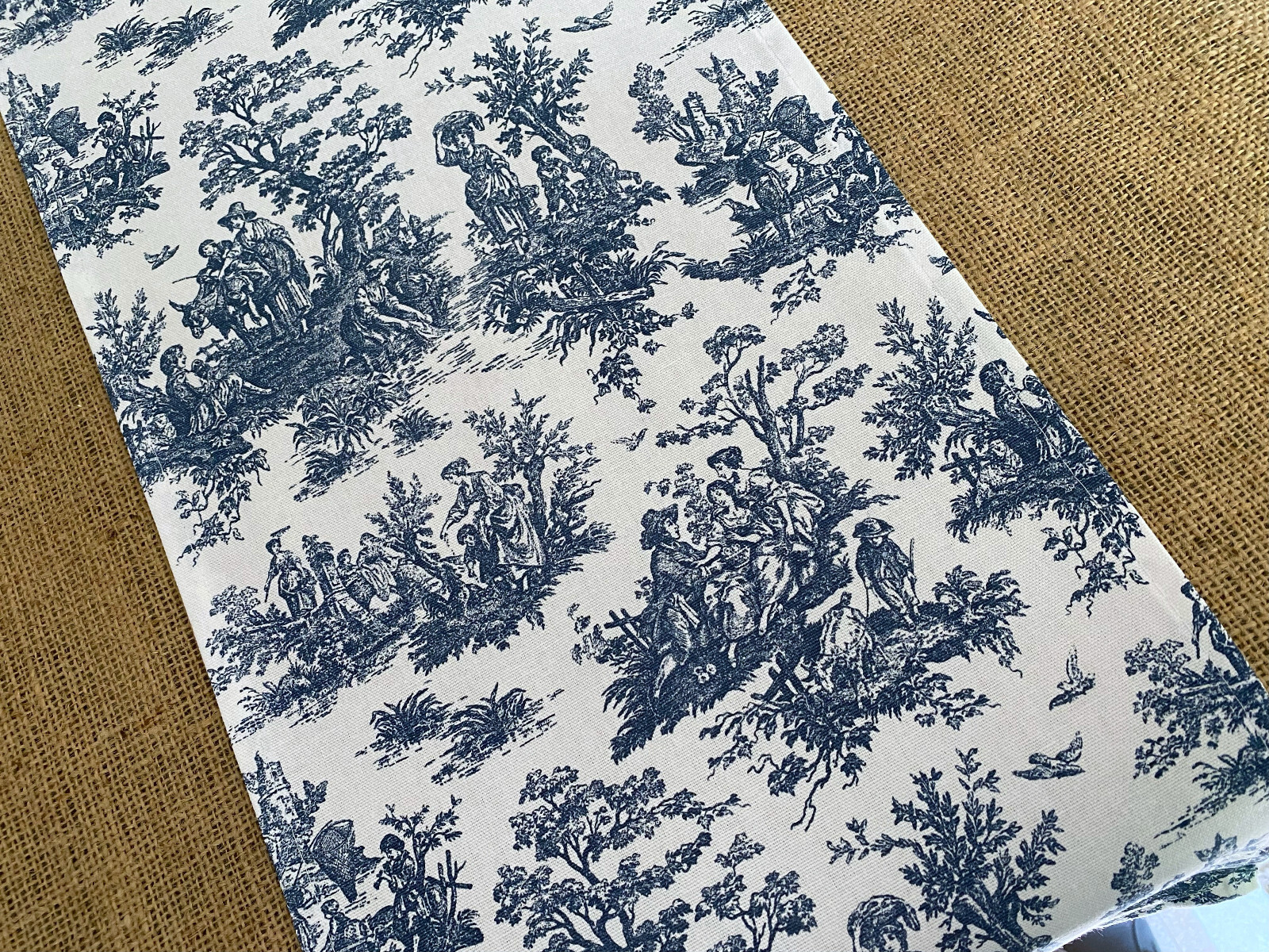 Dark Blue Toile Table Runner Colonial French Home Decor Vintage Dining ...
