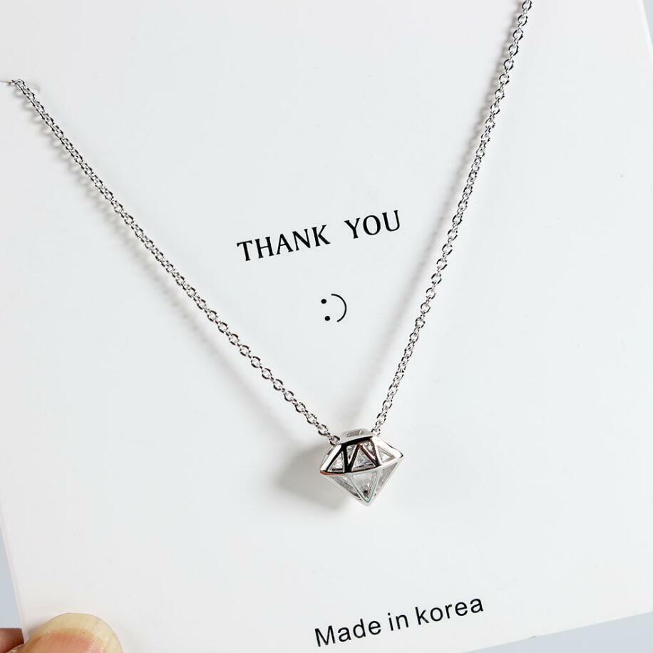 Tiny Diamon^-Shape Silver SP Cubic Zirconia Rhombus Pendant Necklace | eBay