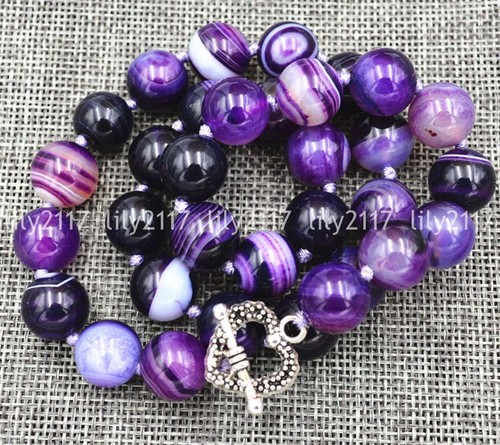 Natural 12mm Purple Onyx Agate Gems Necklace Tibetan silver love clasps ...