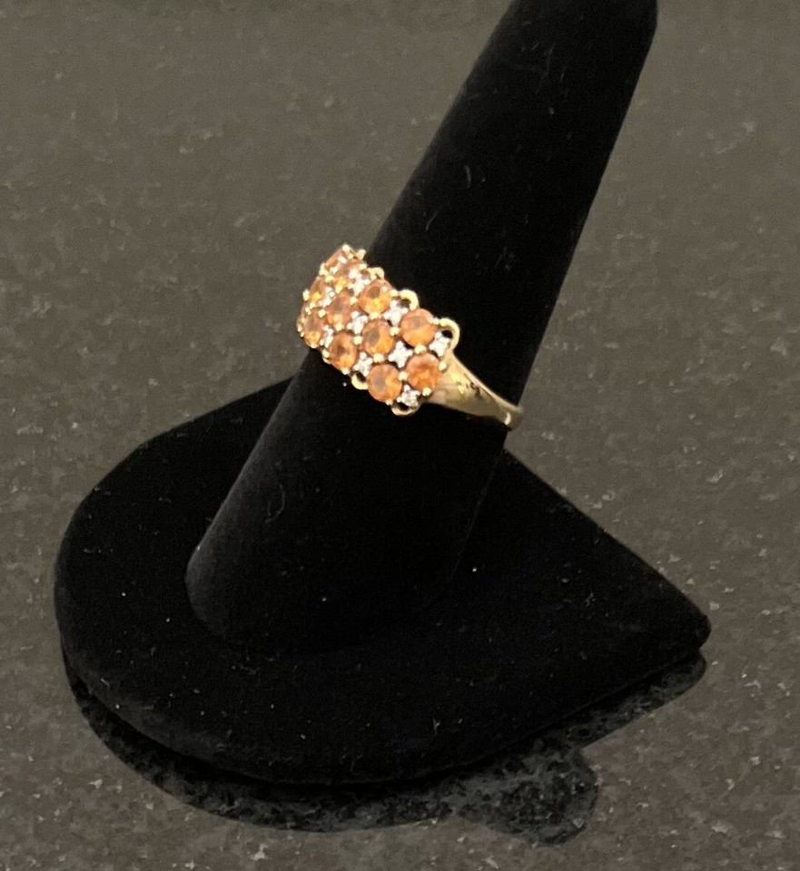 WONDERFUL 14K YG NATURAL TANGERINE GARNET AND DIAMOND BAND RING | eBay