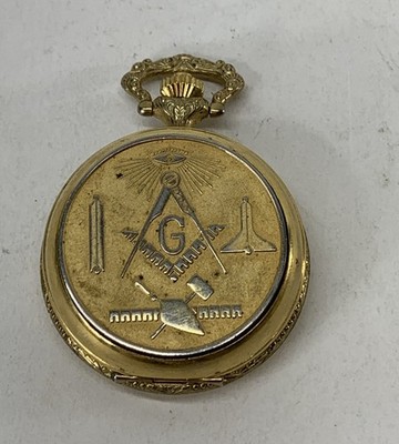 RARE Vintage Free Mason Masonic Pocket Watch Compass Square Citation ...