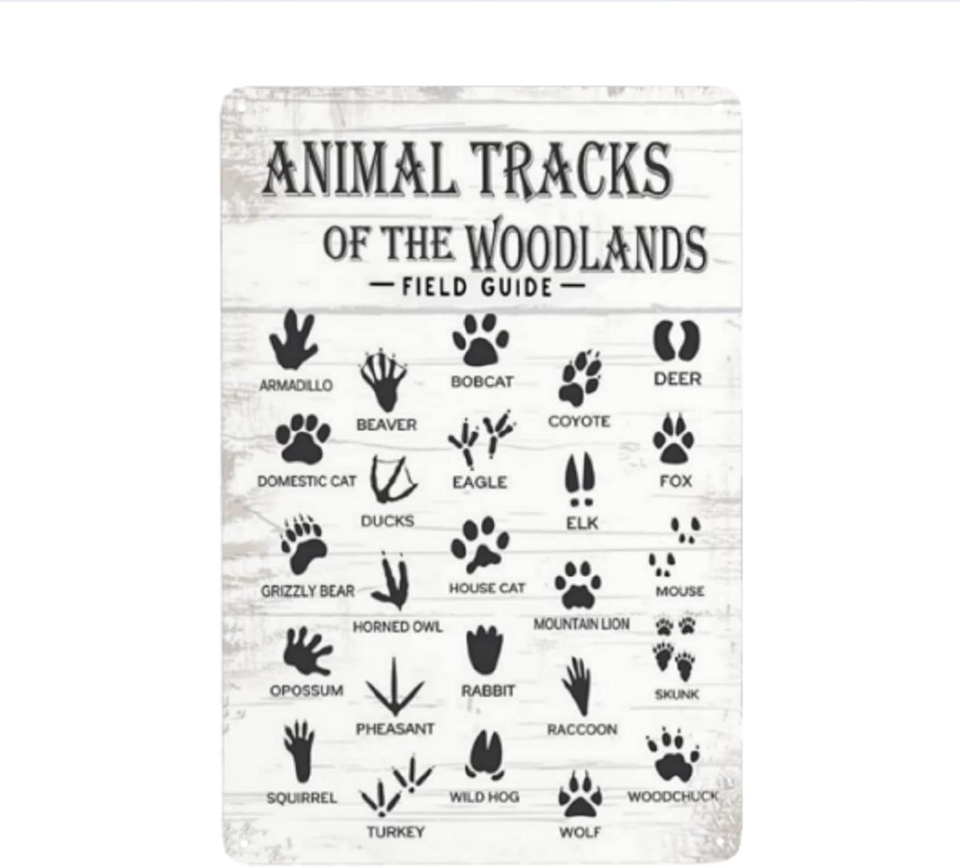 Animal Tracks Field Guide Nursery Metal Tin Sign Rustic Animal Tracks ...