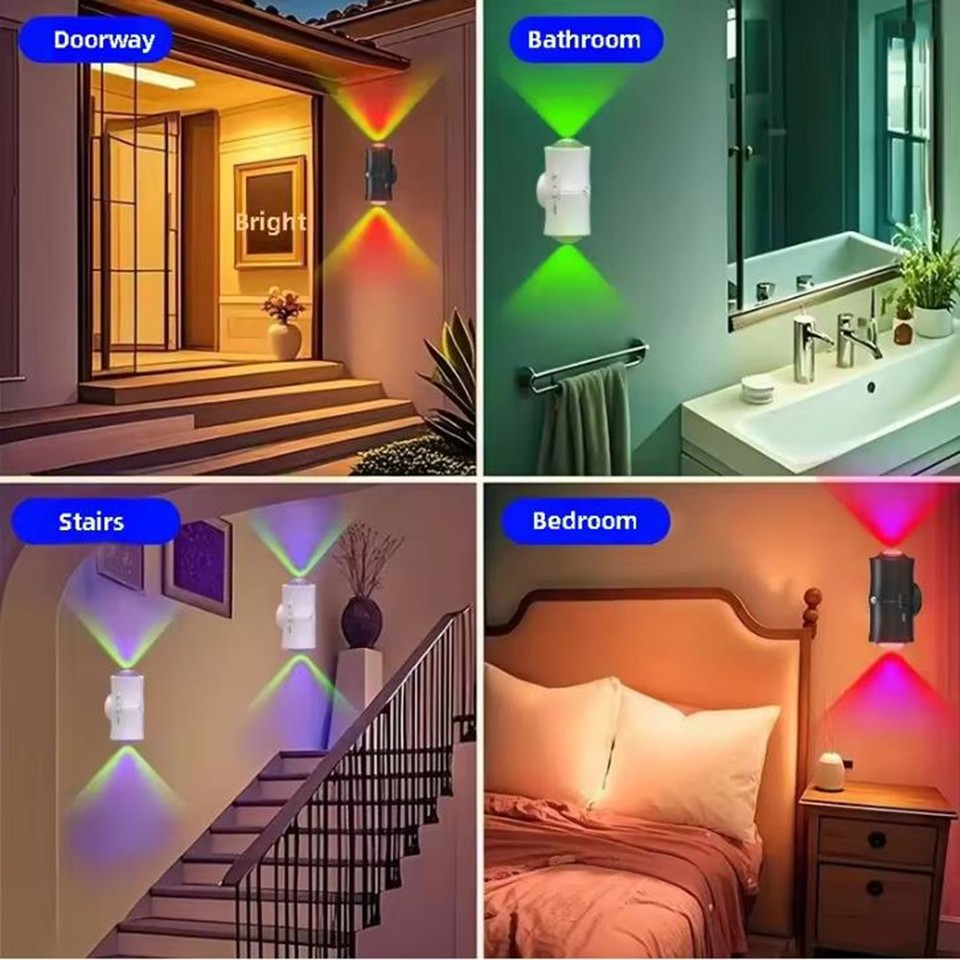 4x RGB Wall Sconce Light Body Motion Sensor Home LED Night Light Stairs ...