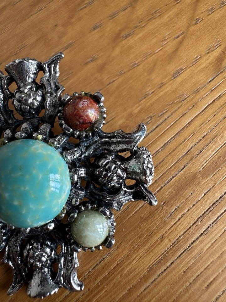 Vintage Jacobite Brooch Scottish Thistle Stone Brooch Silver Metal | eBay UK