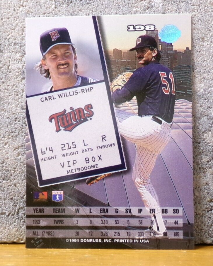 BASEBALL CARD METRODOME MINNESOTA TWINS CARL WILLIS | eBay