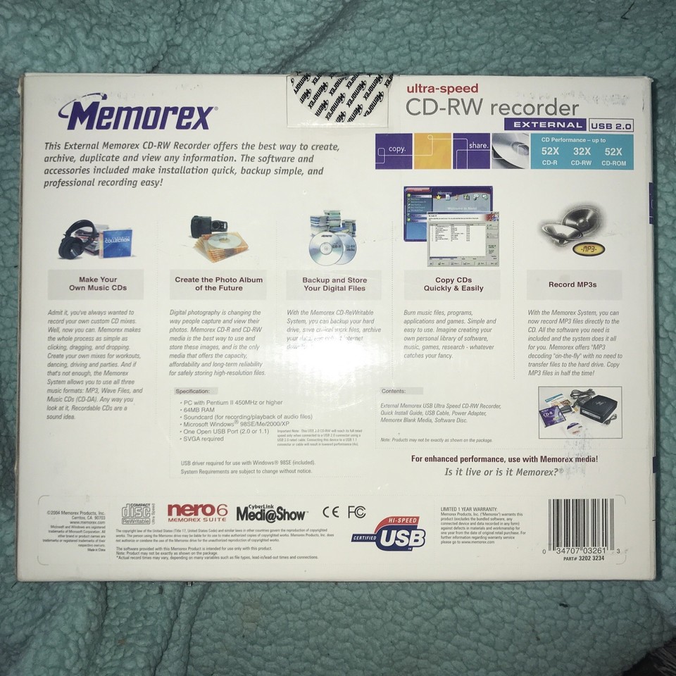 Memorex Ultra Speed CD-RW Recorder External USB 2.0 . NEW FACTORY ...