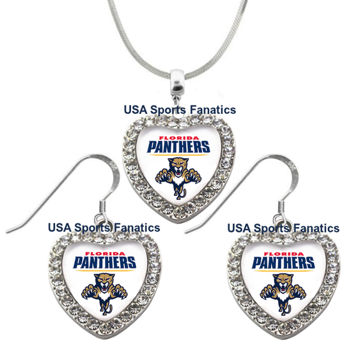 Florida Panthers 925 Necklace or Earrings or Set Team Heart With ...