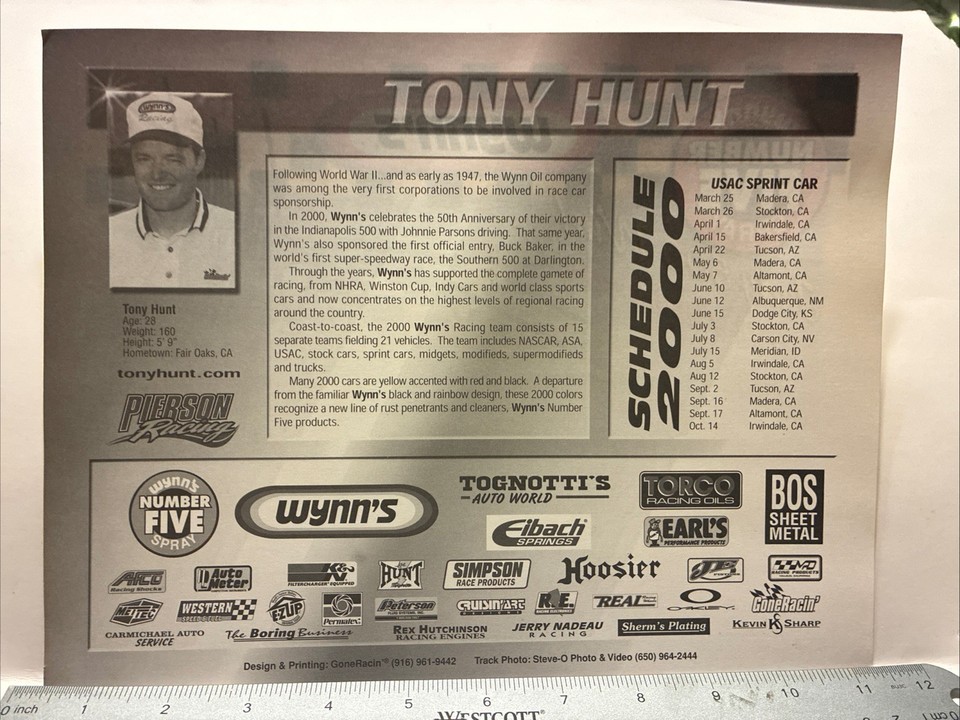 Signed Tony Hunt USAC Sprint Car Racing Handout / Postcard | eBay
