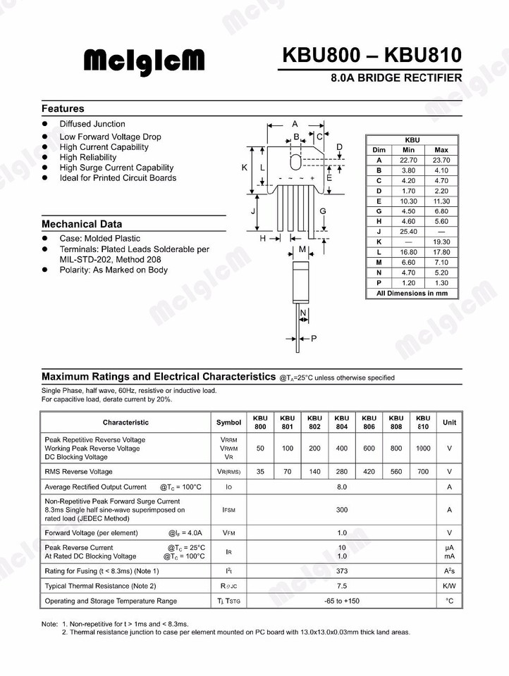 2 Pcs KBU810 Bridge Rectifier | KBU810 Bridge Rectifier 1000V 8A | US Ship | eBay