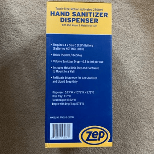 Zep Dispenser Extra Large Capacity With Wall Mount & Dip Tray Model ...