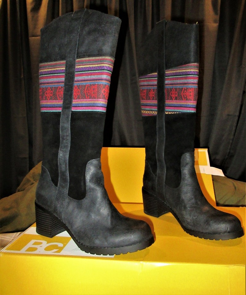 BC Footwear Suede Leather Stacked Heel Round Toe Tall Boots 8 | eBay