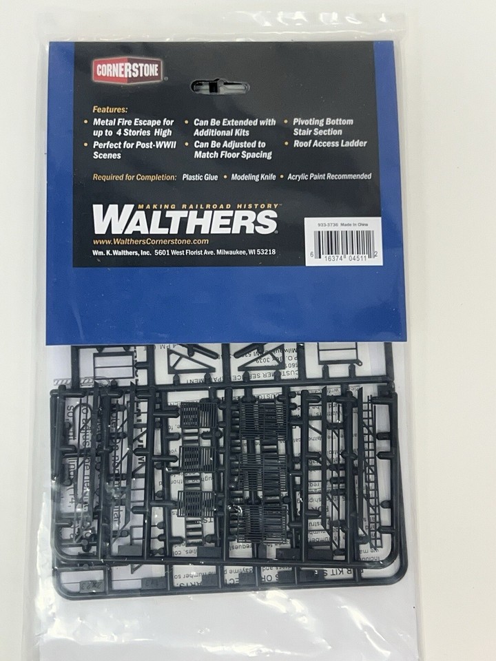 WALTHERS, Cornerstone, HO-Kit #933-3736. MODERN FIRE ESCAPE Kit. 1:87 ...