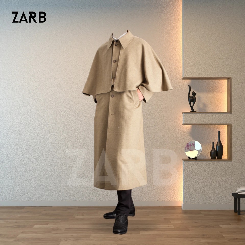 Men's Victorian Inverness Cape Coat | Garrick Coachmen Style | Beige ...