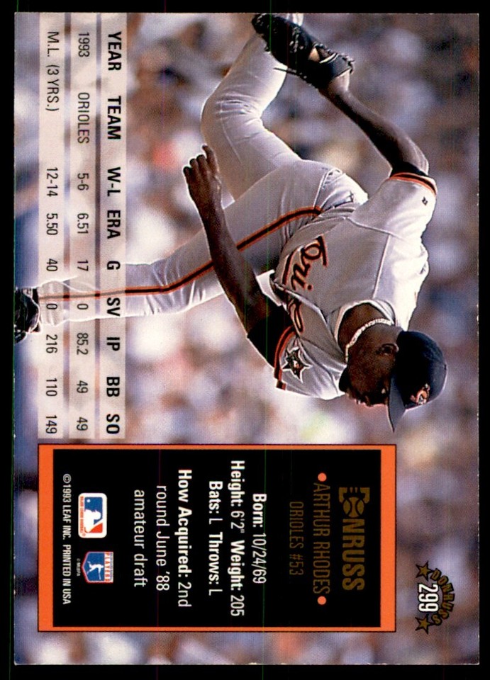 1994 Donruss Arthur Rhodes Baseball Cards #299 | eBay