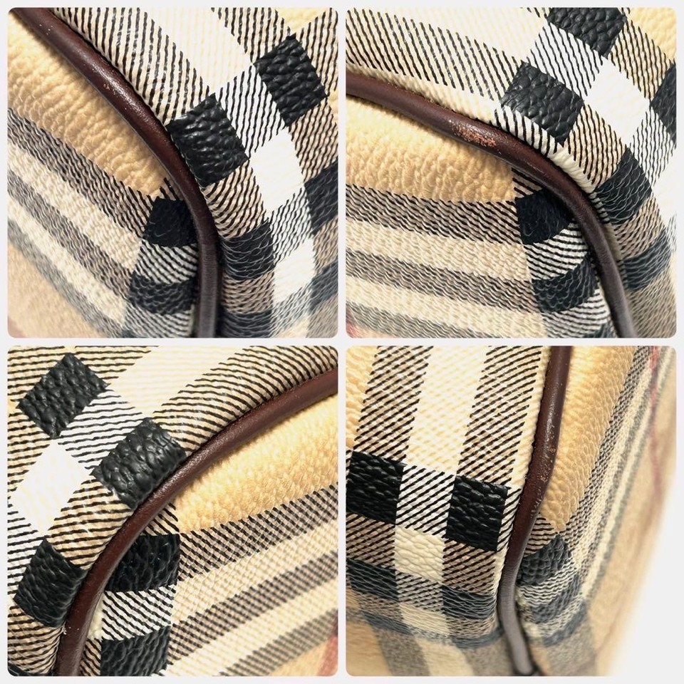 BURBERRY PVC Leather Mini Boston Handbag Beige Nova Check Logo Vintage ...