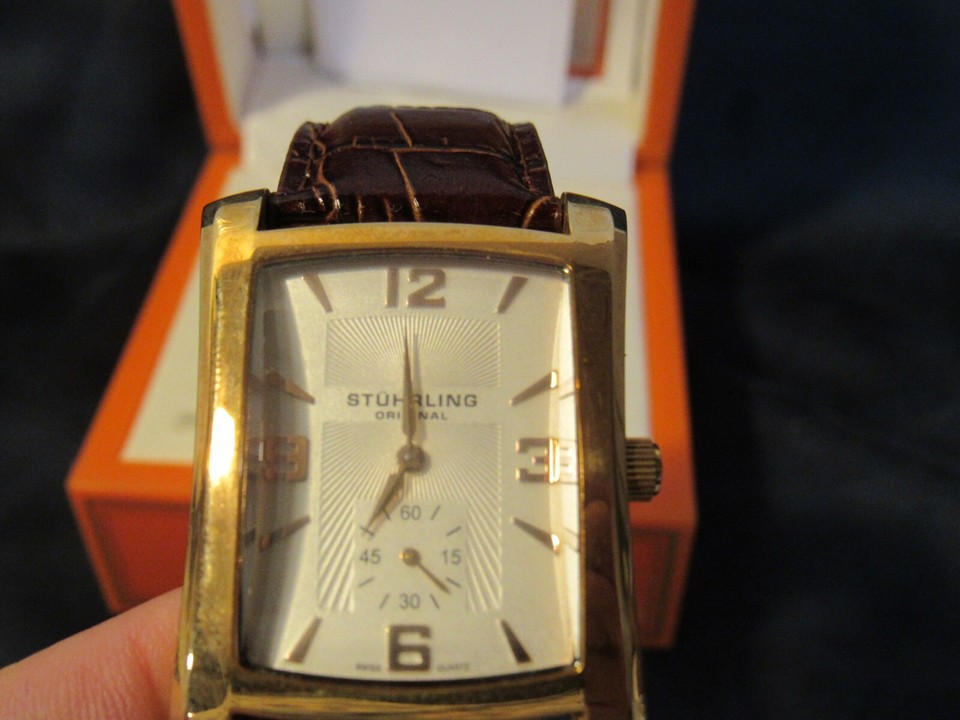 Stuhrling Mens Gold Tone Wrist Watch Stainless Steel Deployant Buckle ...