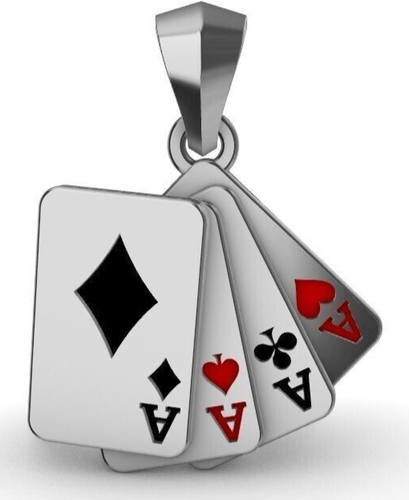 Silver AA Ace Red Playing Cards Pendant Necklace Ace Cards Charm Poker ...