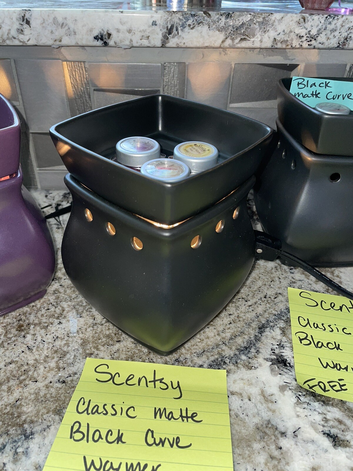 Scentsy CLASSIC CURVE BLACK Warmer + FREE WAX Full Size VERSATILE STYLE ...