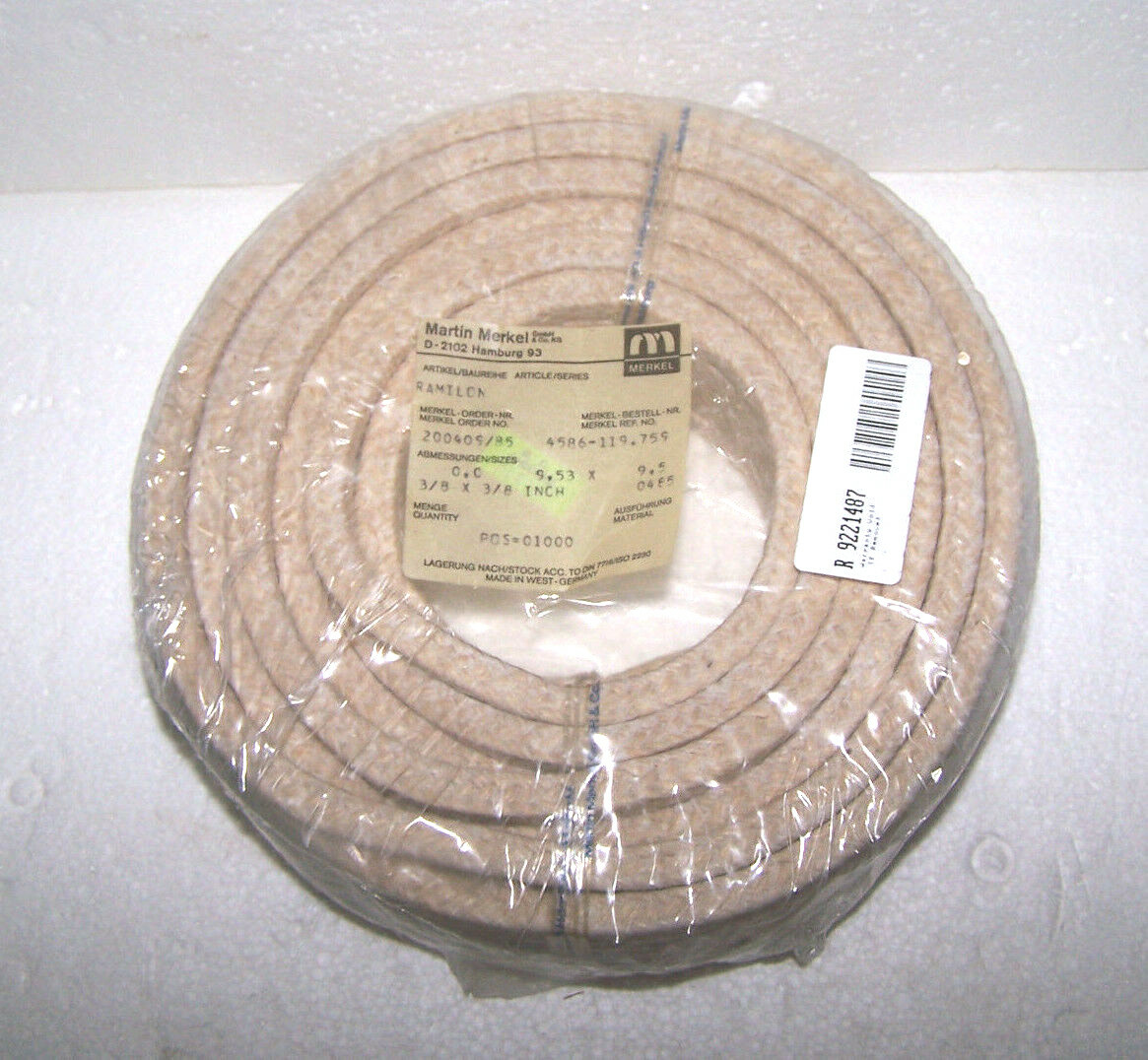 MERKEL PTFE Compression Pump Packing 3/8" in 4.3 Pds 9.5 mm Ramilon ...